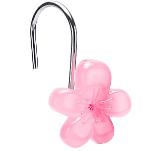 SIMPLE CLEVER HOMES 365 Cute Flower Shower Curtain Hooks, Glow in The Dark, Pretty Floral Themed Elegant Bathroom Decor, Pink