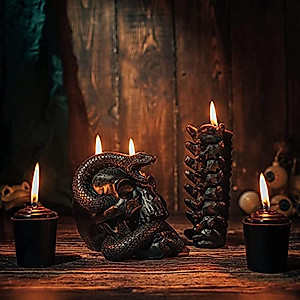 Skull Candles 4 Pack - Skeleton Snake, Spine & Black Bones Candle, Skulls Candle, Magic Skulls Candlestick Spooky Gothic Emo Decor, Home & Bar Decoration - Large Creepy Satanic - by Gute