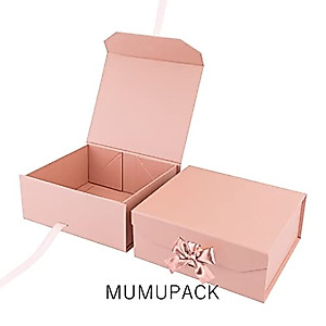 MUMUPACK 5 Pink Gift Boxes with Lid for Presents 8x7x3.3 Inches with Ribbon and Magnetic Closure, Collapsible Matte Textured Finish Box for Mother's Day, Birthdays, Bridal Gifts,Weddings