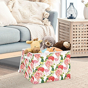 xigua Rose Storage Bin with Lids Larger Collapsible Decorative Cube Storage Bins with Handles Divider for Bedroom Closet Living Room