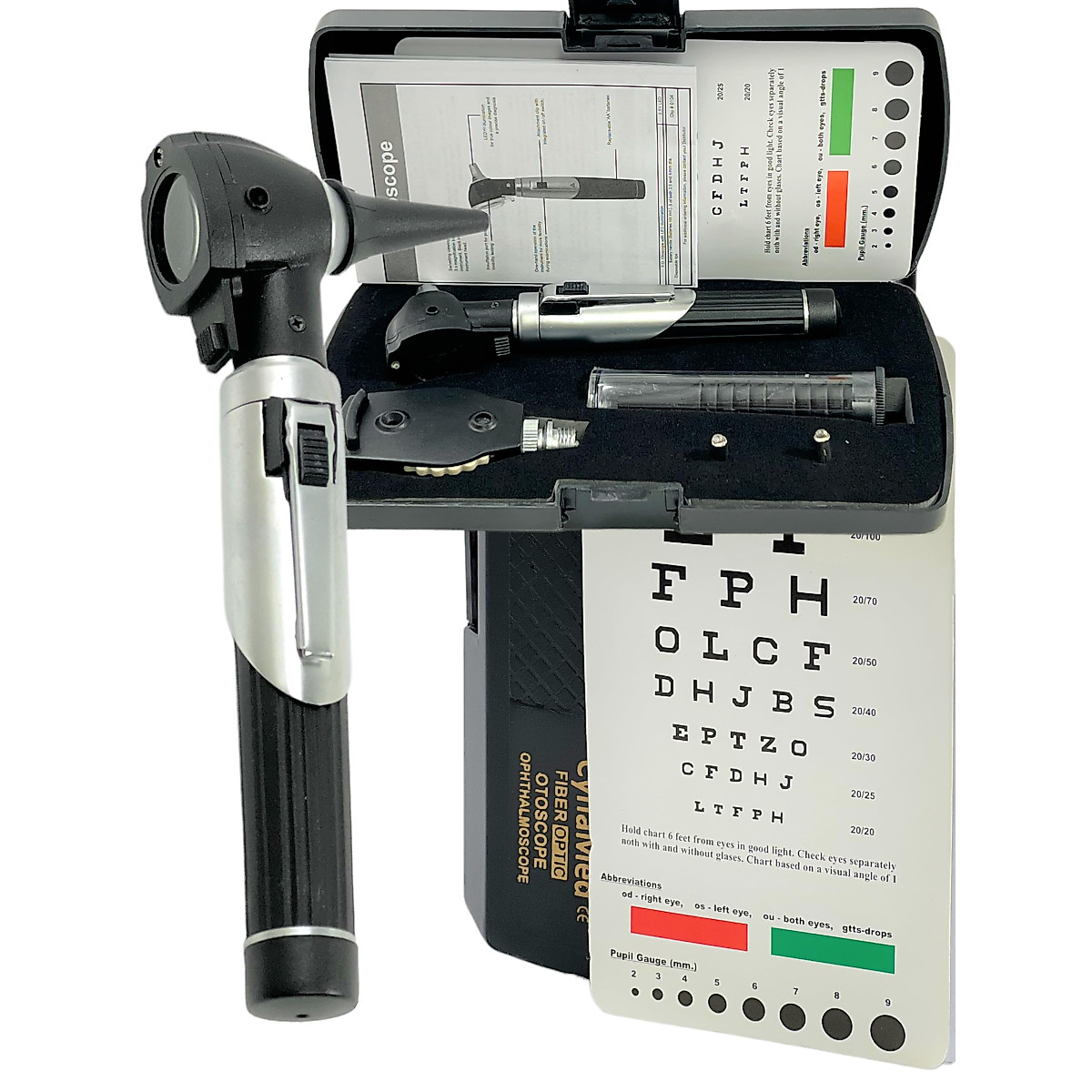 Premium Fiber Optic 3.2V Pro Led Otoscope Set Ent with Hard Case Plus 1 Extra Bulb Cynamed