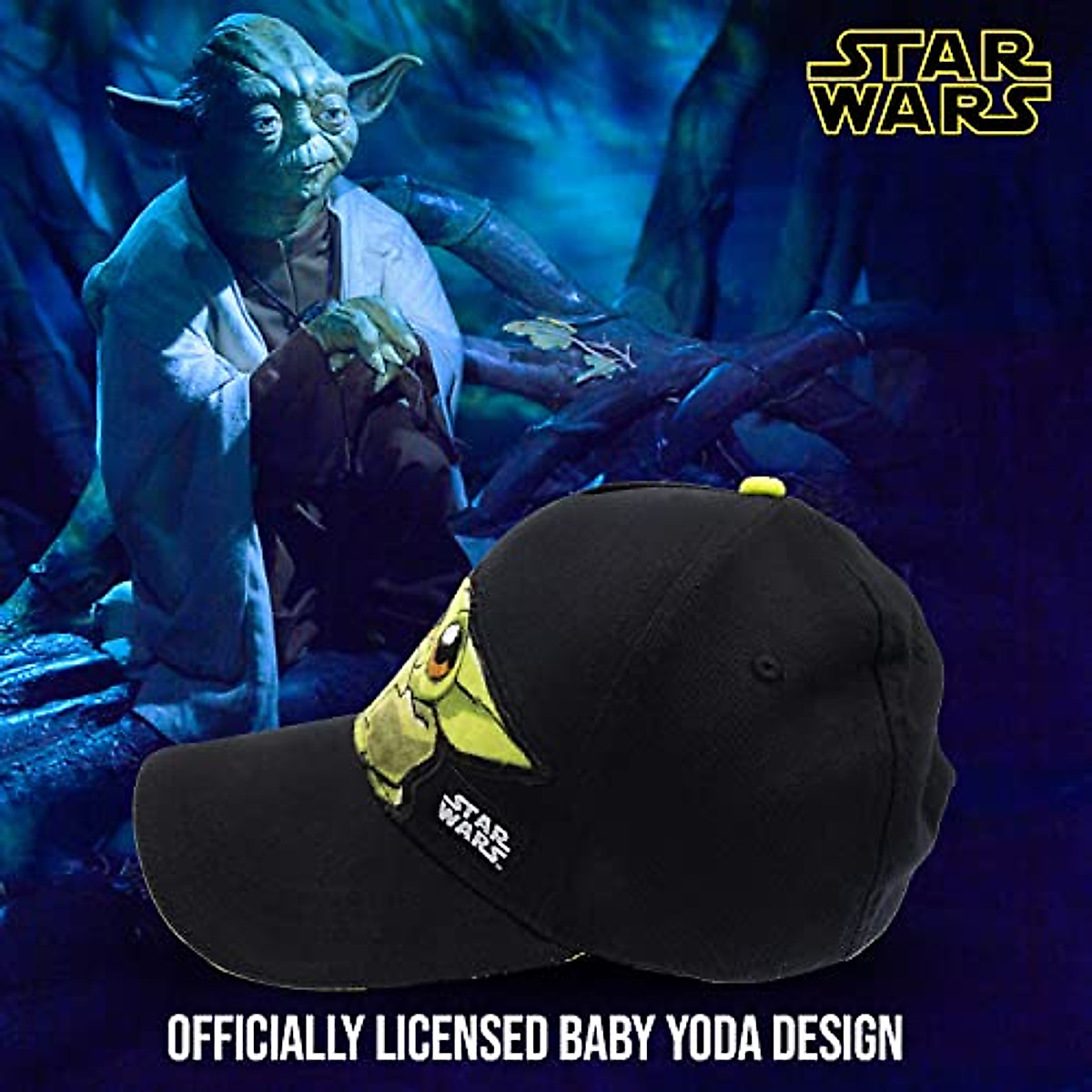 Star Wars Baby Yoda Hat Toddler Boys and Girls, Baby Yoda Baseball Cap 2-5 Years in Black