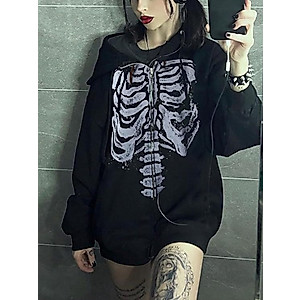 Amiblvowa Y2k Hoodie Zip Up Women Oversized Graphic Sweatshirt Aesthetic Vintage Harajuku Grunge Teen Girls Halloween Jacket
