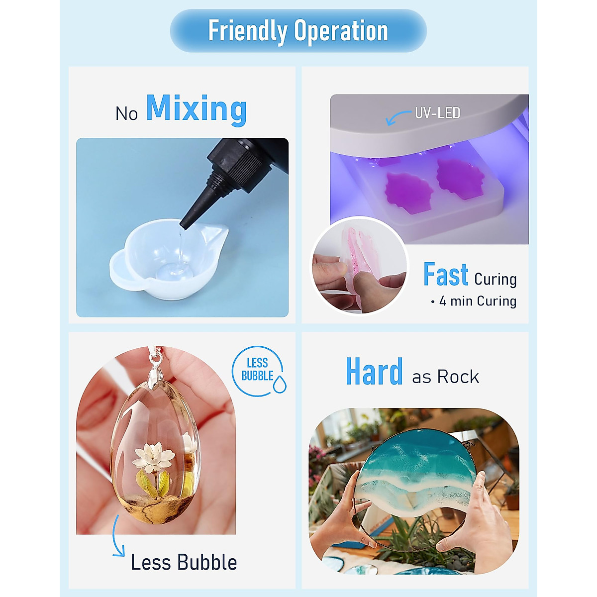 Nicpro UV Resin 500g, 2 PCS Crystal Clear UV Epoxy Resin Kit, High Viscosity & Quick Curing UV Glue Hard, UV Cured Resin for Jewelry Making, Craft, Doming, DIY and Coating