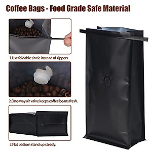 DMpackDM Reusable Tin Tie Coffee Bags with Valve ,(8oz -10oz,50pcs)Empty Black Aluminum foil Coffee Bags with Valve Flat Bottom Standing Coffee Storage Pouch, Reusable Bags for Home or Business
