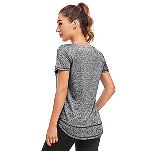 Abrooical Short Sleeve Yoga Tops for Women Workout Curved Hem Side Split Casual Sports Outfit Tees Dark Grey XX-Large