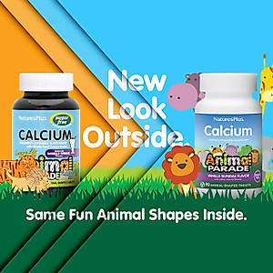 NaturesPlus Animal Parade Sugar-Free Children's Calcium, Vanilla Sundae Flavor - 90 Chewable Animal Shaped Tablets - Magnesium for Bone Health - Gluten Free - 45 Servings