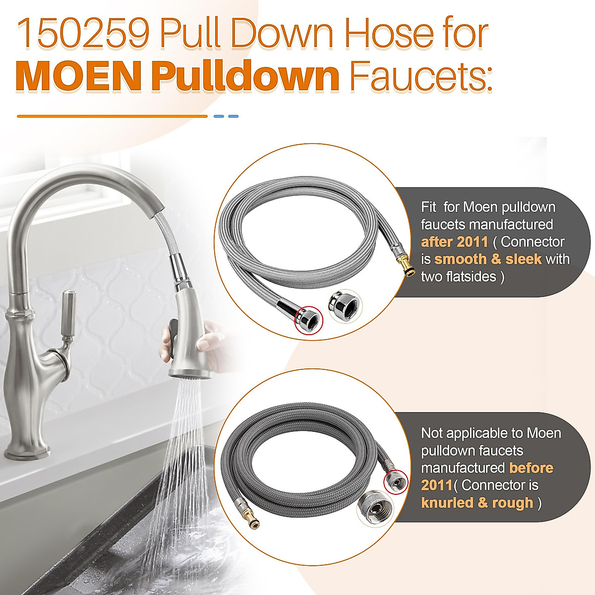 Kitchen Faucet Pull Down Hose 150259 for Moen Faucet Replacement Part 150259 Hose, Faucet Part 187108 Kitchen Sink Hose Compatible with Moen Pull Down Sprayer