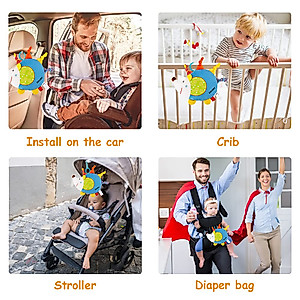 Inbeby Baby Crib Stroller Toys, Infant Car Seat Toys 0-6 Months Multi Functions, Plush Rattle Sensory Hanging Toys with C-Clip, Newborn Infant Baby Girl Boy Gift Toy 0 3 6 12 Month