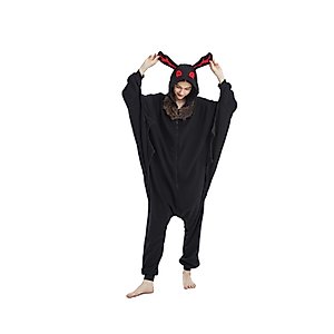 Unisex Adult Mothman Halloween Onesie Pajamas, Cartoon Cosplay One-piece Pajamas Warm Animal Costume Sleepwear Black