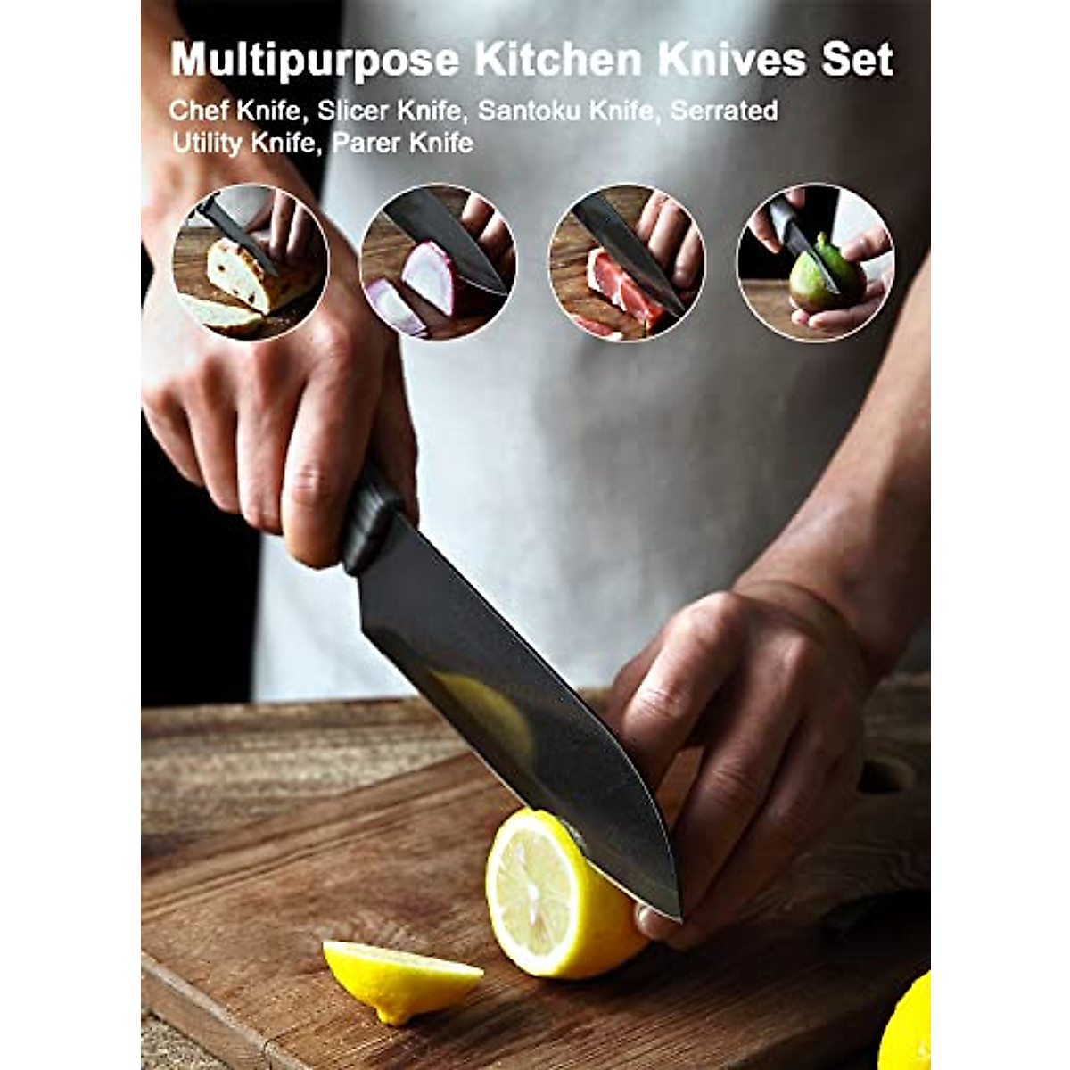 EUNA 5 PCS Kitchen Knife Set with Multiple Sizes, [Ultra-Sharp] Chef Cooking Knives with Sheaths and Gift Box, Chef Knife Set for Professional Multipurpose Cooking with Ergonomic Handle