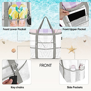 BALEINE Large Beach Bag Pool Bags, Mesh Beach Tote for Toys, Towel, flip flops, White