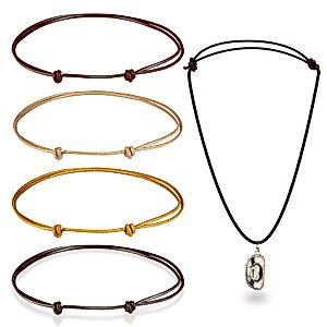 5 Pieces Leather Necklace Cord Choker with Clasp Sturdy Double Knotted Cord Necklace Adjustable Rope Chain Minimalist Jewelry for Women Men