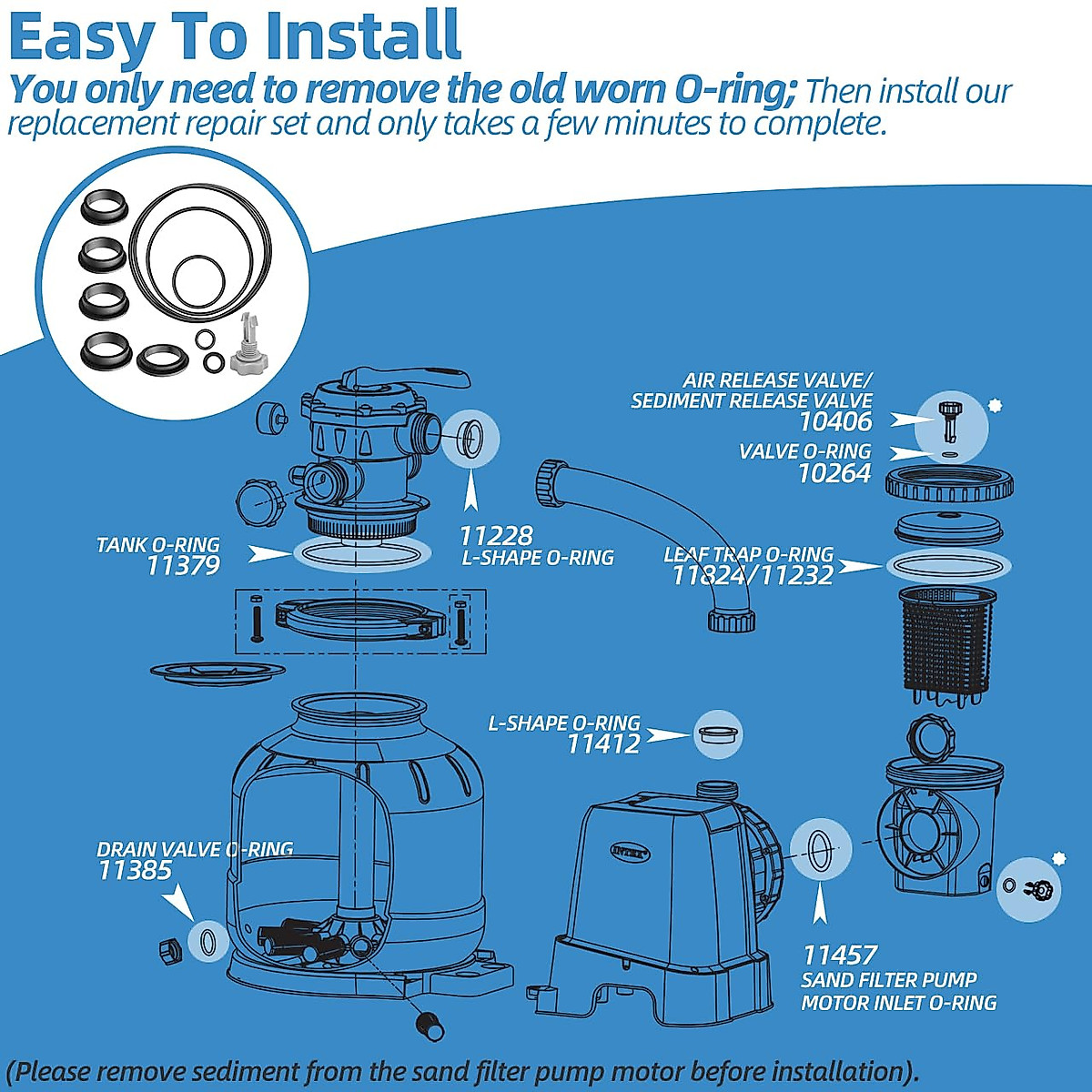 Dimakung Sand Filter Pump Seal Gasket Parts, Replacement Repair Set Compatible with Intex Sand Filter Pumps, Air Release Valve & O-Rings (Black)