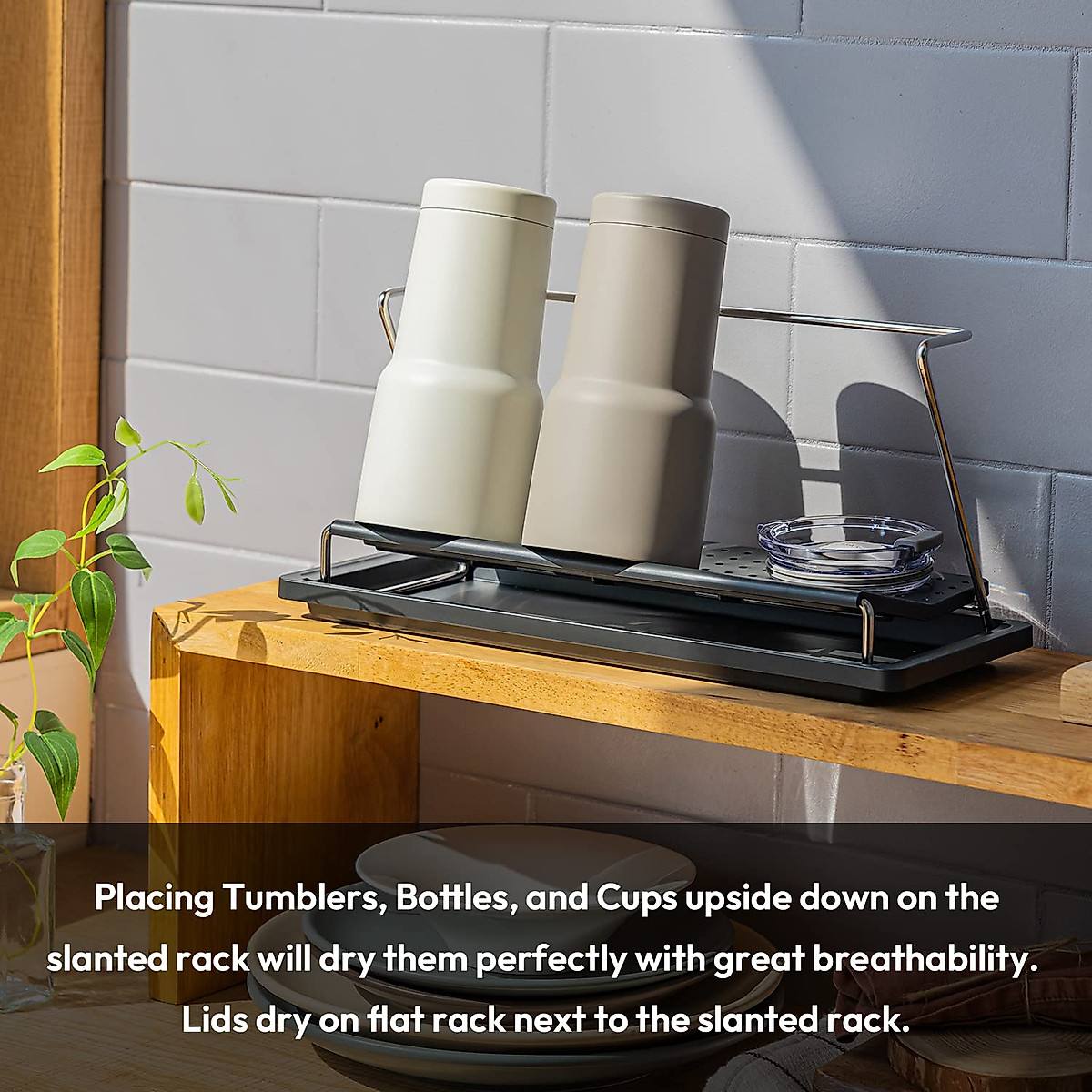 carrotez Bottle Drying Rack, Cup Drying Rack,Tumbler Drying Rack with Drain Tray - Bottle with Narrow and Wide Openings with Various Capacity, Different Bottle Type, Mug Type and Cup Type - Black