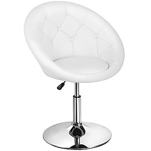 Living Room Vanity Chair Makeup Chair Swivel Accent Chair Round Back Height Adjustable PU Leather Modern Chair for Makeup Room Small Desk,White