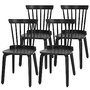 Bekrvio Black Dining Chairs Set of 4 Windsor Chairs with Bentwood Legs, Farmhouse Spindle Back Dining Chair, Vintage Mid-Century Country Style, Solid Wood Armless Kitchen Side Chairs for Living Room