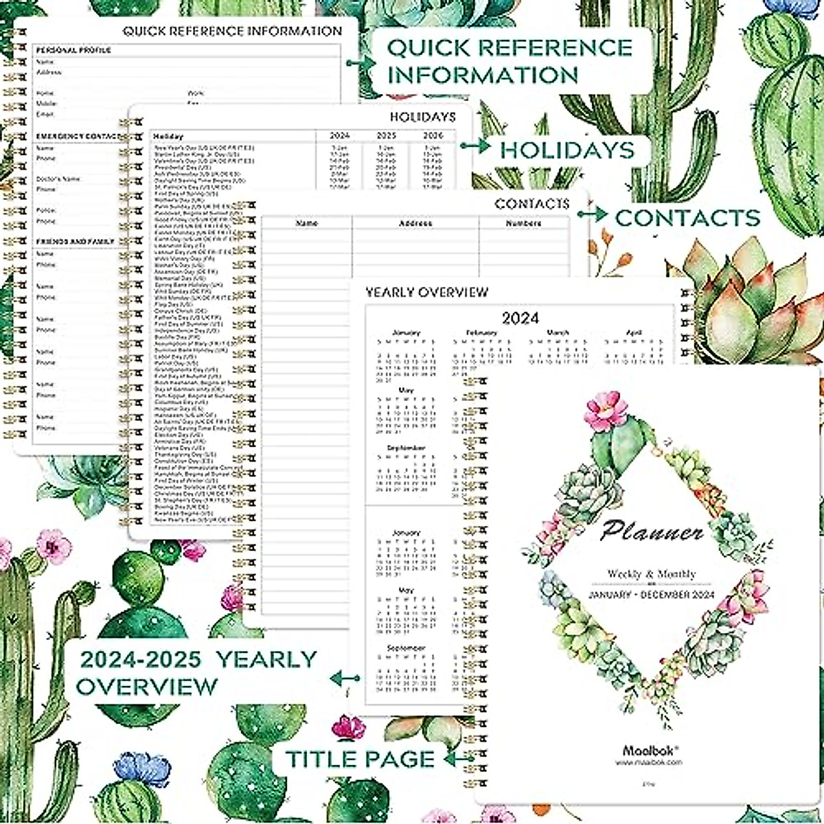 2024 Planner - Planner 2024, Jan.2024 - Dec.2024, 2024 Planner Weekly and Monthly with Tabs, 8" x 10", Flexible Cover, Thick Paper, Twin-Wire Binding, Perfect Daily Organizer