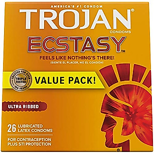 Trojan Ultra Ribbed Ecstasy Lubricated Condoms - 26 Count
