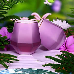 HUHUXIAOWU Matte Whiskey Glasses, Elegant Hexagon Gold Edge Plated Wine Glasses Cocktails Tumblers for Bourbon, Scotch Whisky, Cocktails, Cognac Set of 2 -Purple_10oz