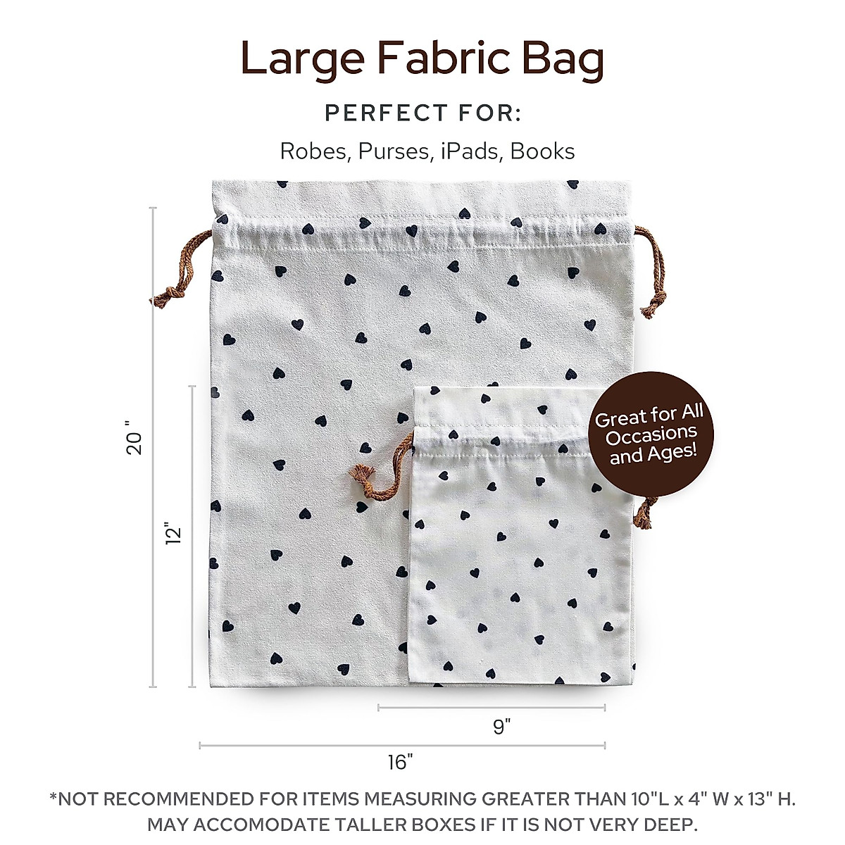 Gather & Knot Drawstring Gift Bags | 20" Large 12" Small | Premium Canvas | Gender Neutral Reusable Fabric Wrap for Wedding, Anniversary, Baby Shower or Birthdays | Heart