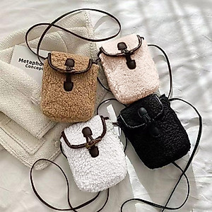 Mei Gu Dong Fashion Women's Diagonal Straddle Bag, Lamb Fleece Mobile Wallet (Brown)