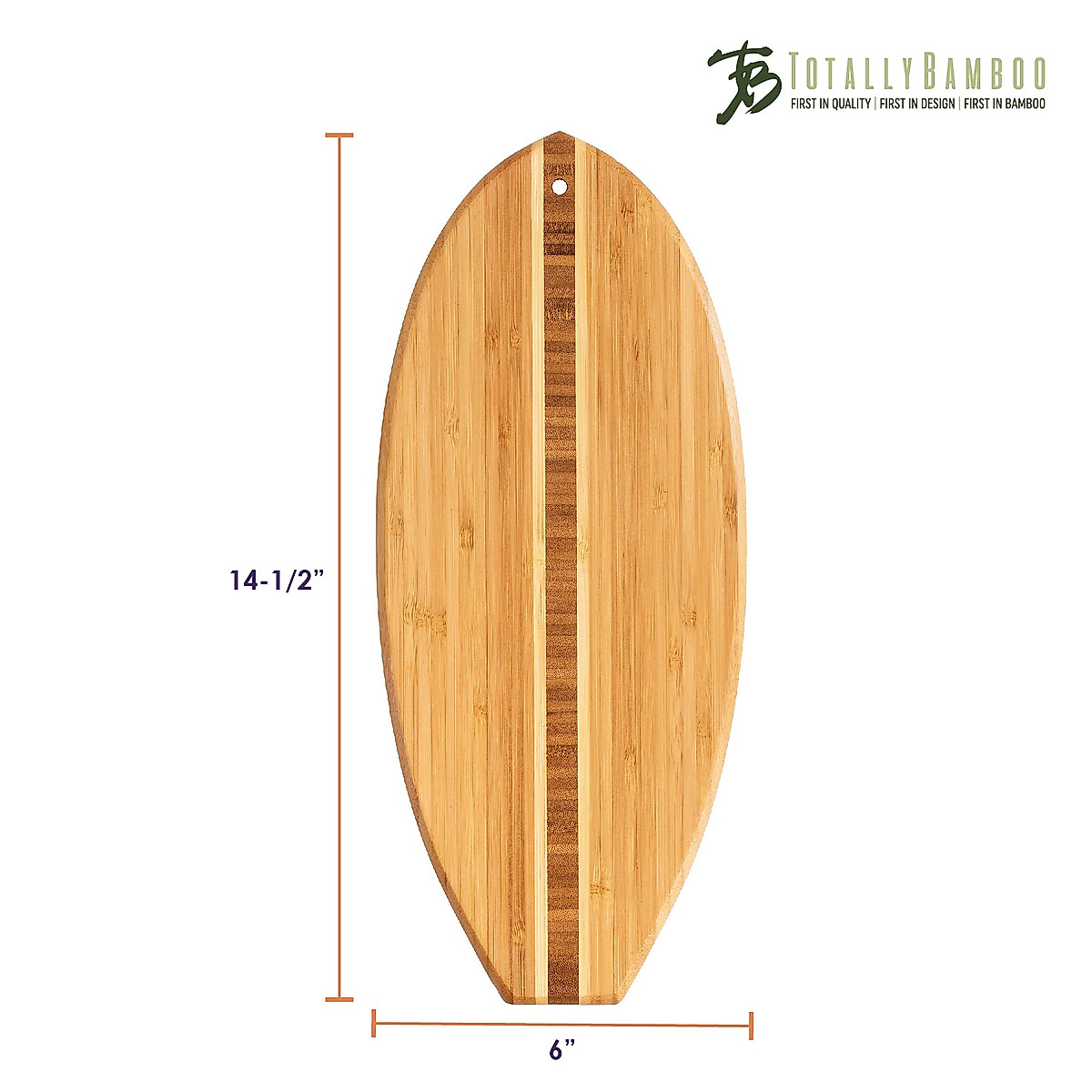Totally Bamboo Lil' Surfer Surfboard Shaped Bamboo Serving and Cutting Board, 14-1/2" x 6", Brown