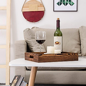 Liry Products Rustic Brown Wood Food Serving Tray Cutout Handles Breakfast in Bed Coffee Wine Rectangular Ottoman Nesting Crate Tabletop Storage Box Desktop Document Holder Party Office Home Kitchen