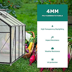 GarveeLife 6x8 FT Outdoor Greenhouse, Polycarbonate Green Houses for Outside, Heavy Duty Large Walk in Green House for Plants with Aluminum Frame, Roof Vent, Rain Gutters for Garden Backyard