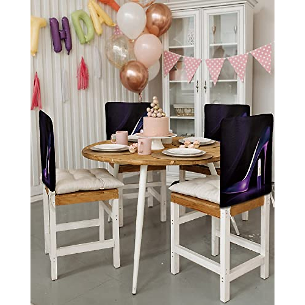 Dining Chair Back Covers, Purple Lipstick and High Heel Black Chair Covers Chair Slipcovers Protective Covers for Holiday Party Festival Decoration, Set of 4