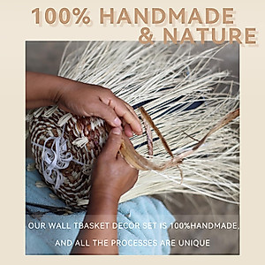 SMGY Set of 9 wall basket decor hanging boho Rattan Flat Woven Macrame Tassels Bamboo handmade serving tray art set for living room bedroom dining room-3.2-14.5in