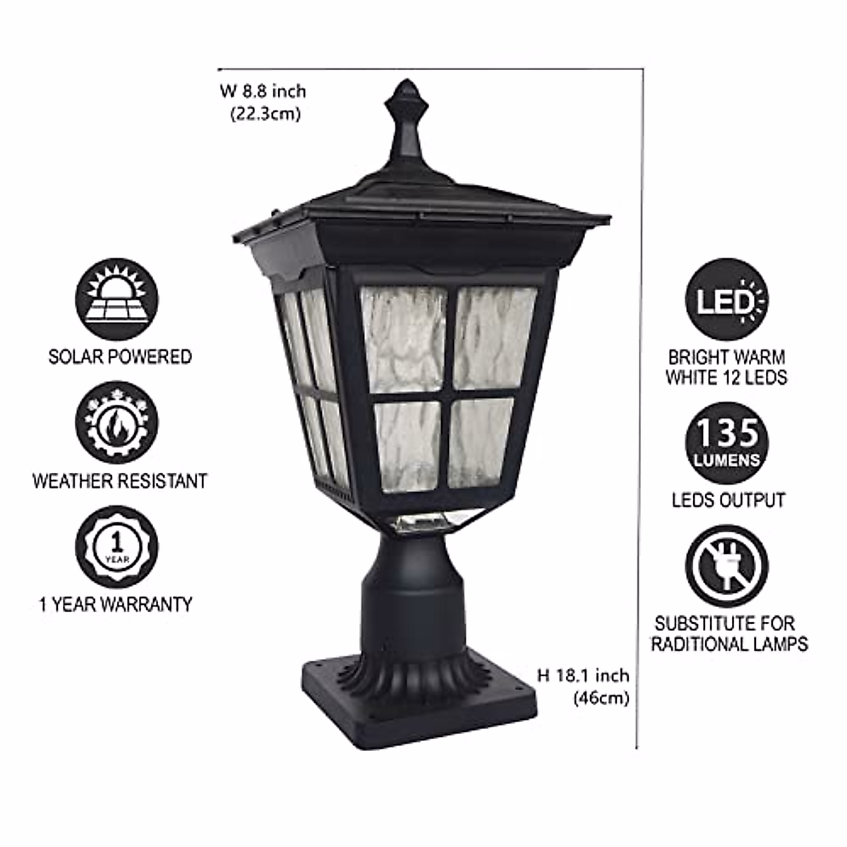 Kemeco ST4311AQ LED Cast Aluminum Solar Post Light Fixture with 3-Inch Fitter Base for Outdoor Garden Post Pole Mount