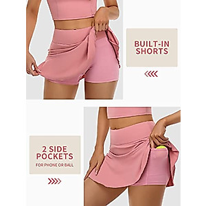 ATTRACO Womens Tennis Skirts Sets Racerback Tank Top Golf Skorts with 2 Pockets Outfits Pink