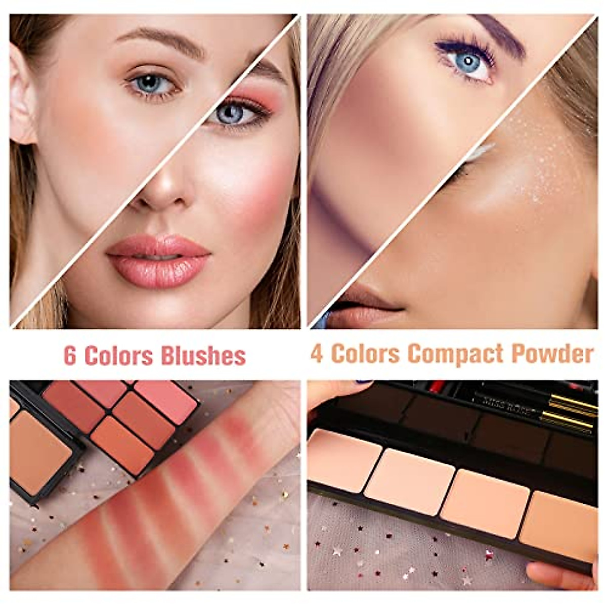 Professional Makeup Kit for Women Full Kit with Mirror 58 Colors All in One Make up Gift Set Combination with Eyeshadow, Compact Powder, Blusher, Lipstick, Lip Liner, Eyebrow Pencil, Glitter Powder, Eyeliner, Mascara, Cosmetic Case for Girls (100-N)