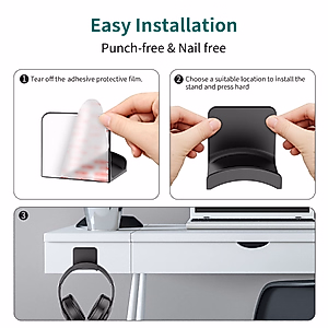 HomeMount Headphone Stand Headset Holder - Adhesive Gaming Headphone Hanger Hook Desk Mount for Most Headphone & Controller (Black)