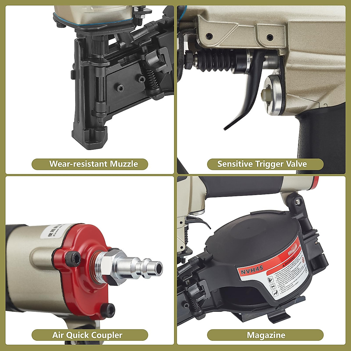 Maxparts NVH45 15 Degree Roofing Coil Nailer for Wooden House Roof Building 7/8-Inch to 1-3/4-Inch Round Head Coil Nails