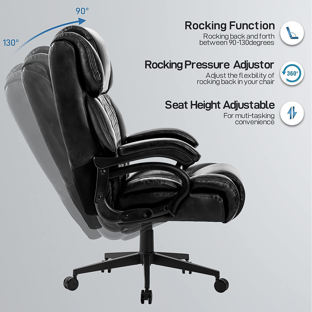 YI DANICA High Back Big & Tall 400lb Office Chair - Heavy Duty Metal Base, Adjustable Tilt Angle Large Bonded Leather Ergonomic Executive Desk Computer Swivel Chairs