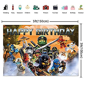 Ninjago Backdrop for Birthday Party Decorations Ninja Themed Happy Birthday Photo Backdrop The Shinobi Party Supplies 59" x 39" Includes Shoot Photo Backgrounds Props for Boys and Kids