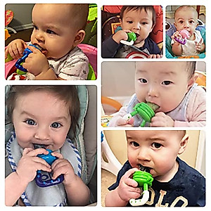 Baby Food Feeder/Fruit Feeder Pacifier (2 Pack) - HAOBAOBEI Infant Teething Toy Teether in Appetite Stimulating Colors, Bonus Includes 3 Sizes Silicone Pouches