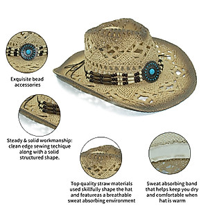 Western Toyo Straw Cowboy Hat, Shapeable w/Stylish Beaded Concho Band