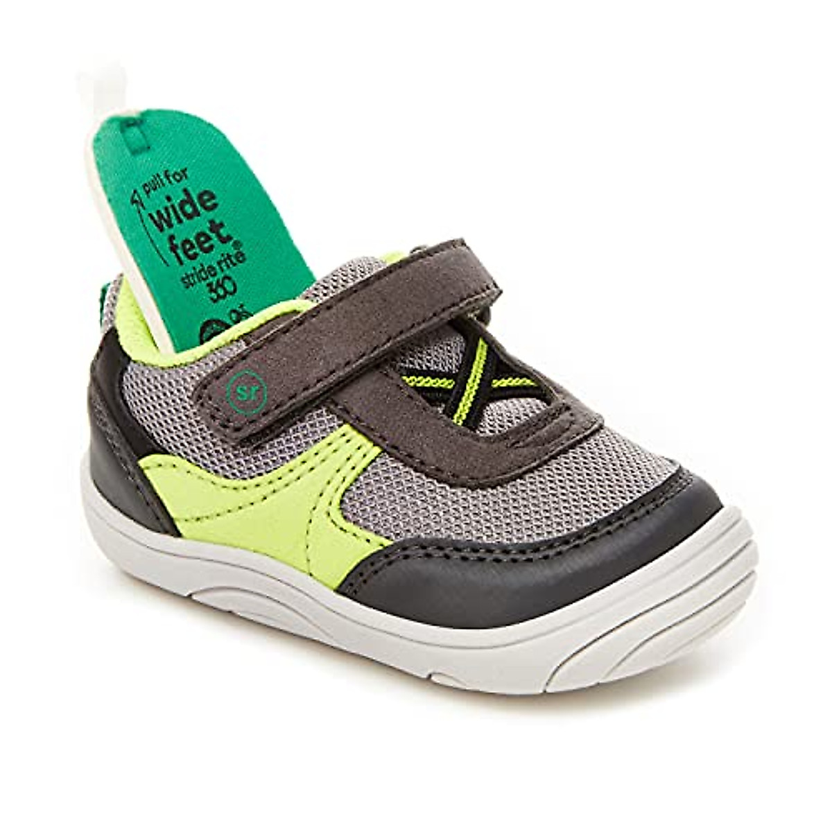 Stride Rite 360 Infant and Toddler Boys Gogo First Walker Shoe, Grey/Neon, 4 Toddler