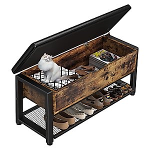 Mr IRONSTONE Shoe Storage Bench, Entryway Bench with Large Lift Top Storage Box and Leather Padded Cushion, Holds Up to 330 LB Shoe Bench for Entryway, Bedroom, Hallway, Bathroom, Rustic Brown
