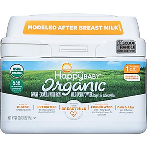 Happy Baby Organics Infant Formula, Milk Based Powder with Iron Stage 1, 21 Ounce (Pack of 1) packaging may vary