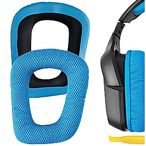 Geekria QuickFit Mesh Fabric Replacement Ear Pads for Logitech G930, G430, G432, G332, G35, F450 Headphones Ear Cushions, Headset Earpads, Ear Cups Cover Repair Parts (Blue)