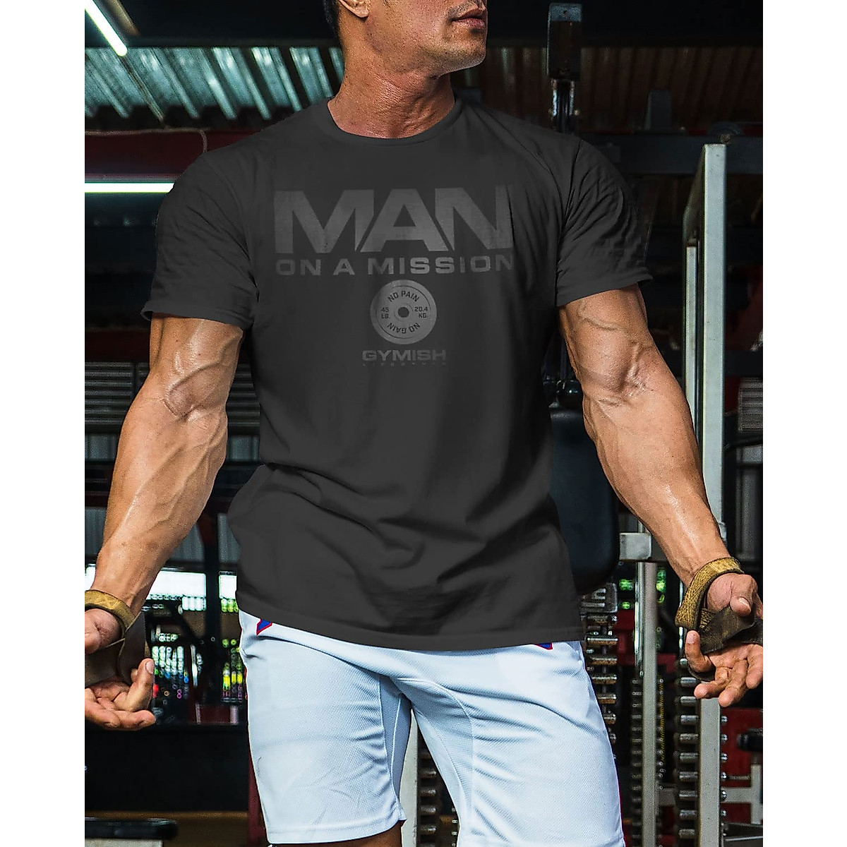 Man on Mission Workout Shirts for Men, Motivational Gym Funny Lifting T-Shirts (Man on Mission Black, XXL)