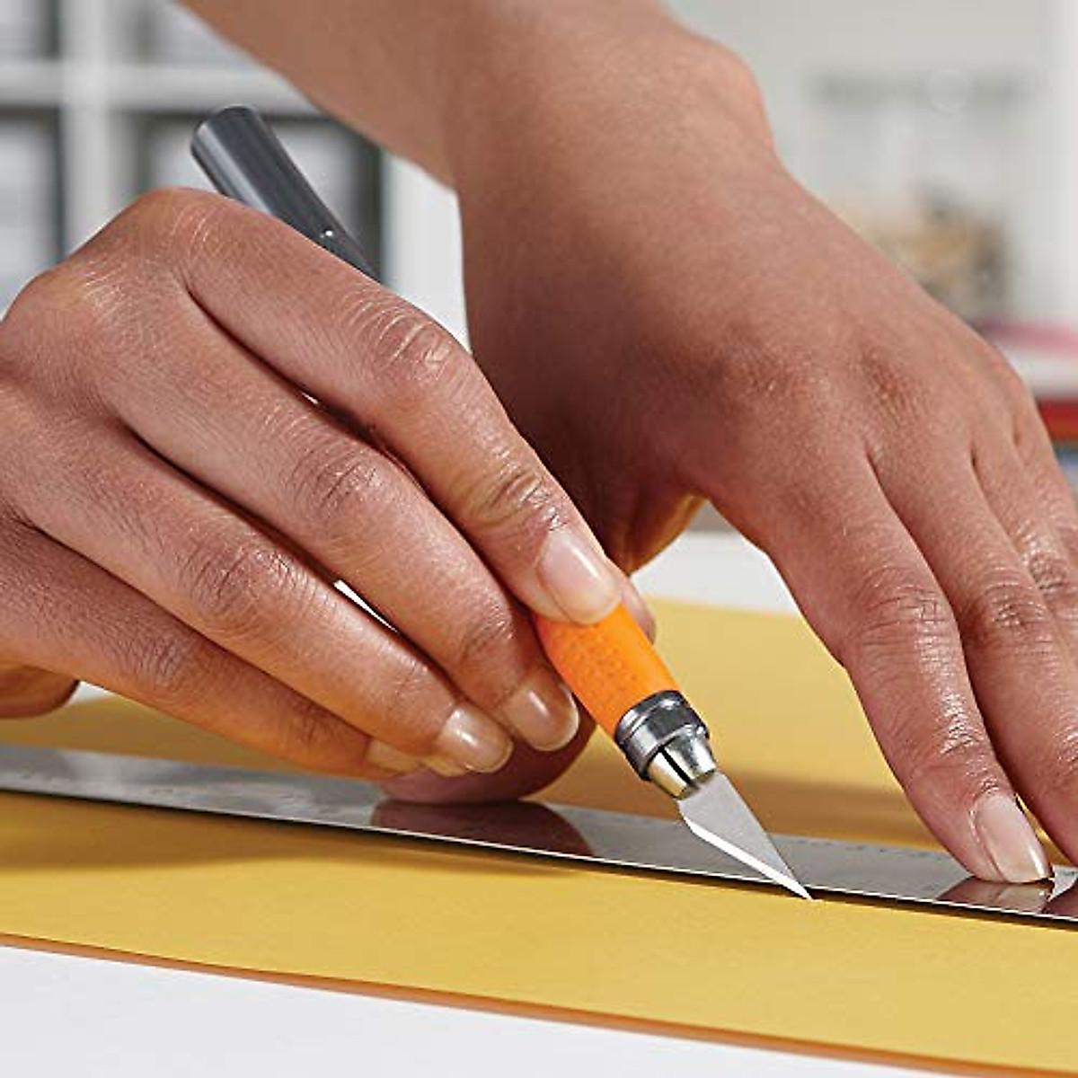 Fiskars Heavy Duty Die Cast, Exacto, 8 Inch, Precision Knife for Crafts, Multi Use Blade with Protective Cover, Steel & 196010-1006 Standard Number 11 Blades, 5 Pack, Orange