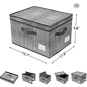 DOVAMY Fabric Storage Bins with Lids, Foldable Decorative Storage Boxes, Shelf Organizer for Closet, Storage Baskets, 15.7”L x 11.8”W x 9.8”H, Light Grey BDR0302