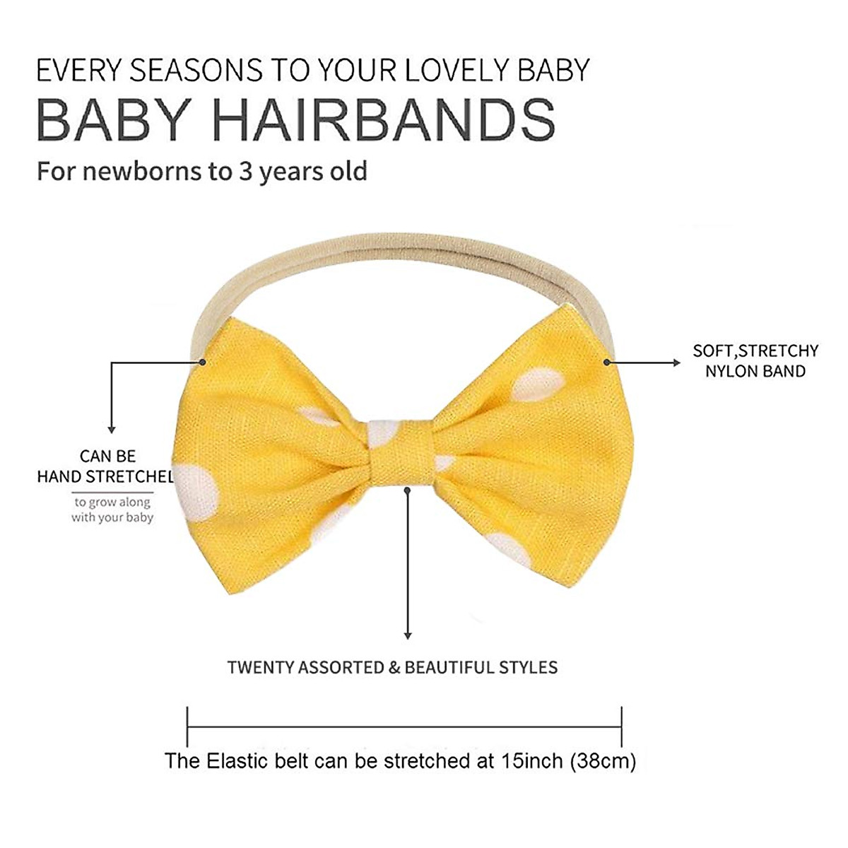 MEISO Baby Headbands, 20 Pcs Baby Girl Headbands and Bows flower, Nylon Hairbands, Newborn Hair Bow Elastics, Newborn Infant Toddler Hair Accessories Gifts