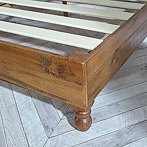 MUSEHOMEINC 12 Inch Solid Wood Bed Frame Rustic Style Eliminates The Need for a Boxspring, Natural Finish, King