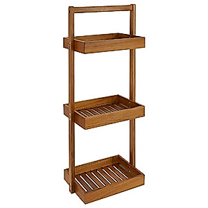 Utoplike Teak Wood Shower Caddy Corner, 3 Tier Standing Shower Organizer with Handle, Bathroom Stand Up Shower Shelf Caddy Basket for Shampoo, Rack for Inside Shower, for Bath, Office, Kitchen Desktop